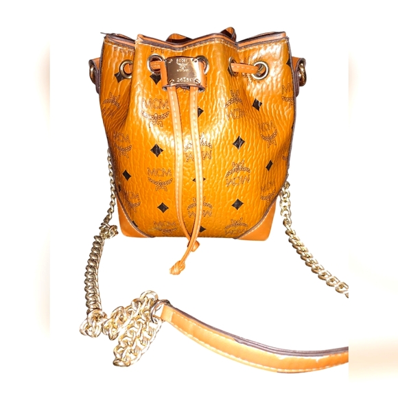 MCM | Bags | Mcm Soft Berlin Drawstring Bag Visetos Cognac Signature ...
